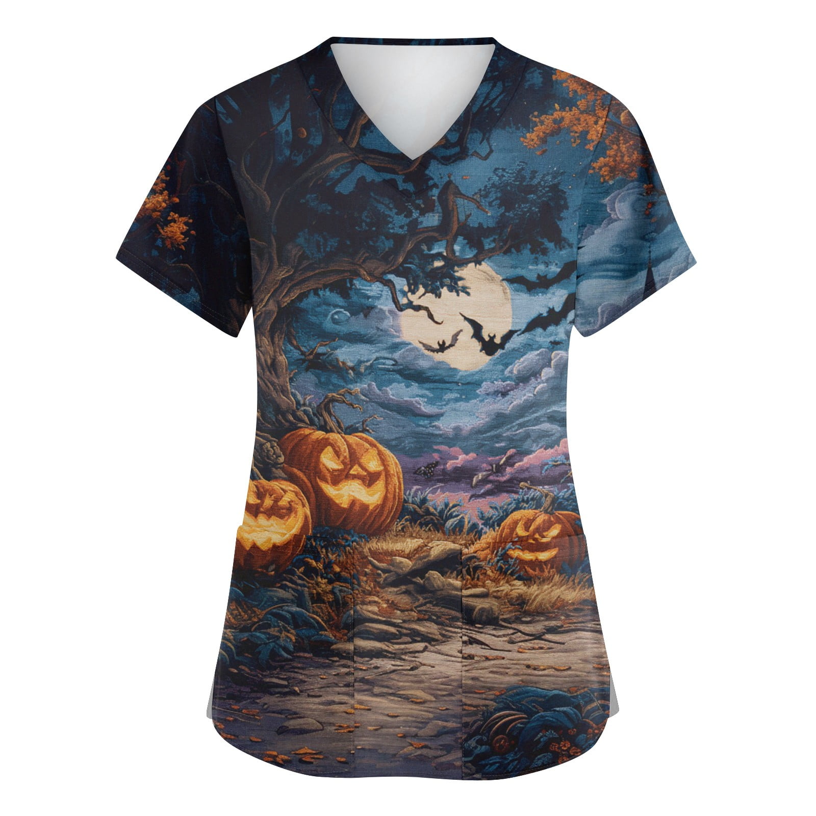 Dwralegc Halloween Scrub Tops Women Plus Size Spooky Season Scrub ...