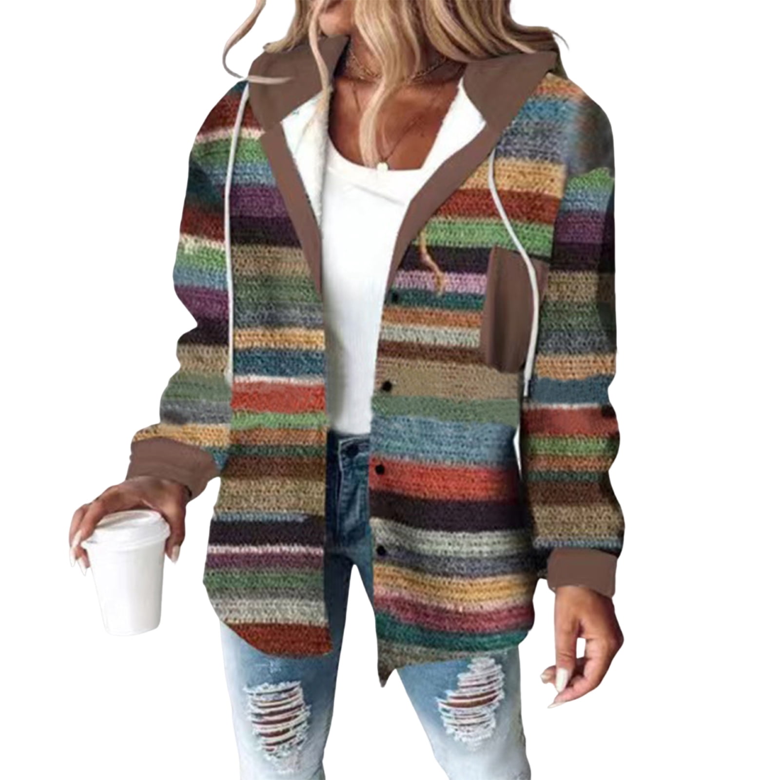 Dwralegc Jckets for Women with Hood Hooded Flannel Shackets Plaid ...