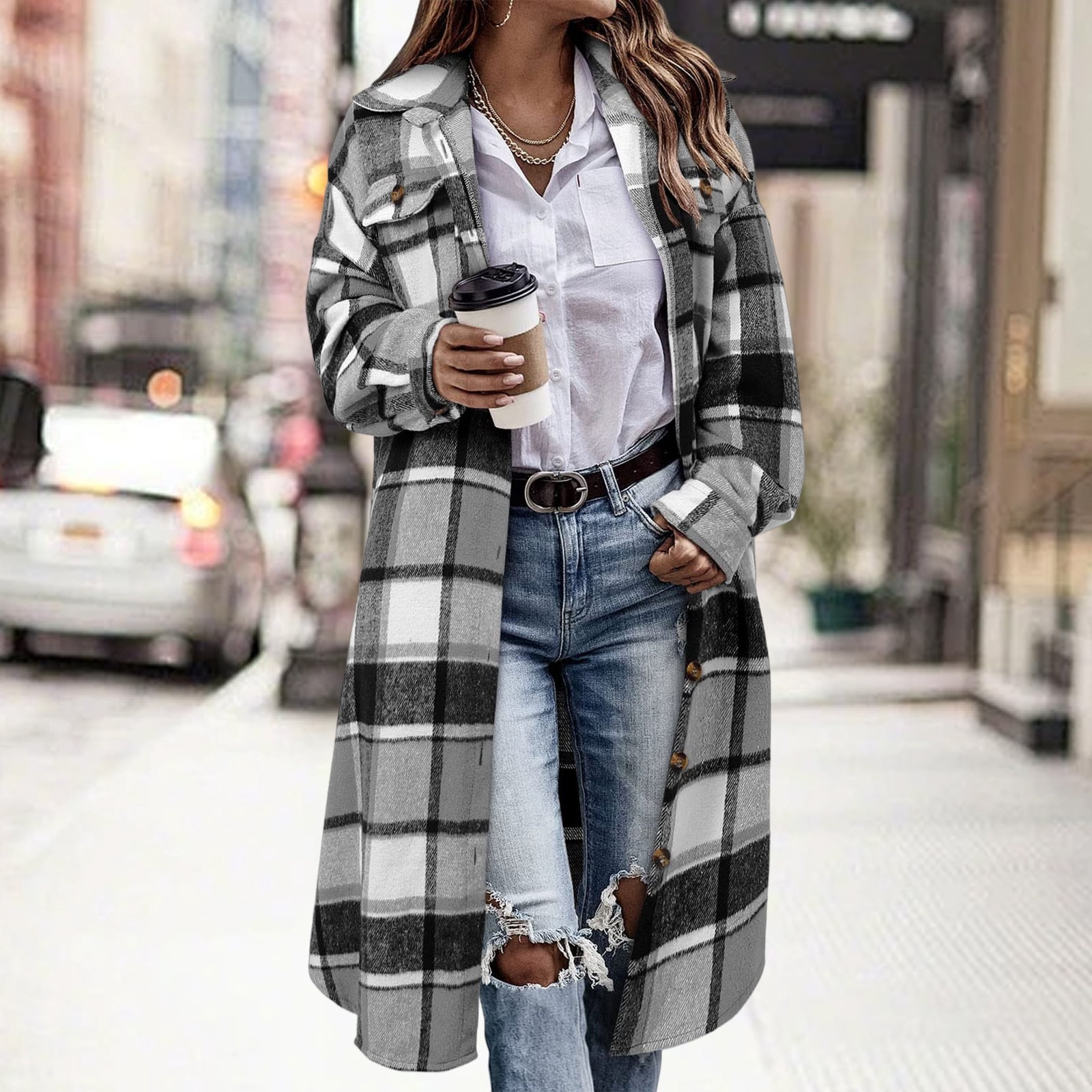 Dwralegc Jckets for Women with Hood Hooded Flannel Shackets Plaid ...