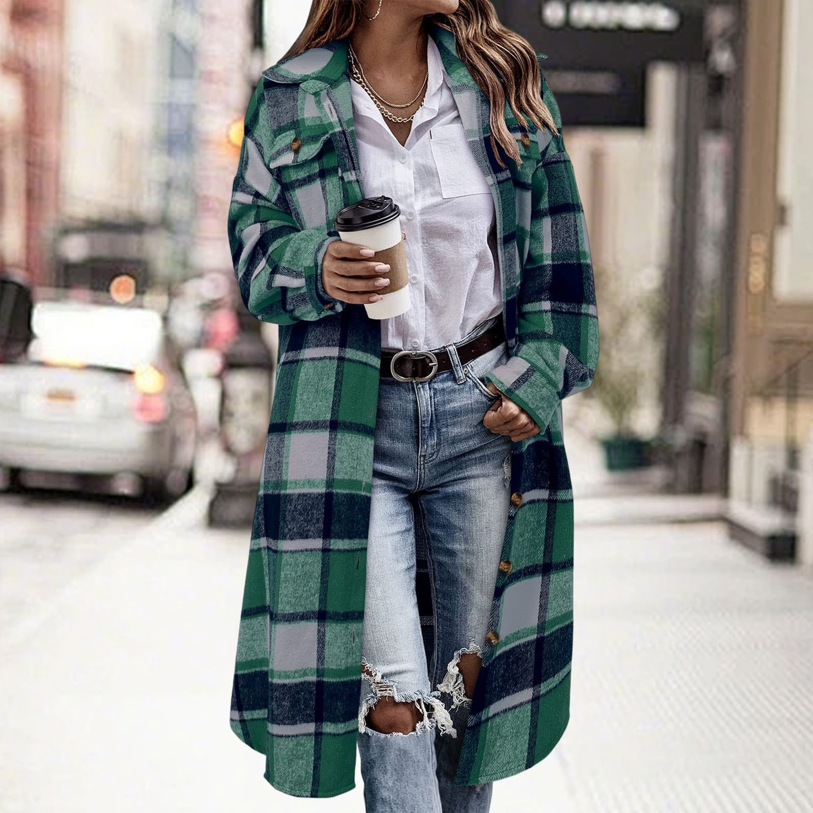 Dwralegc Jckets for Women with Hood Plaid Flannel Shacket Hooded Fleece ...