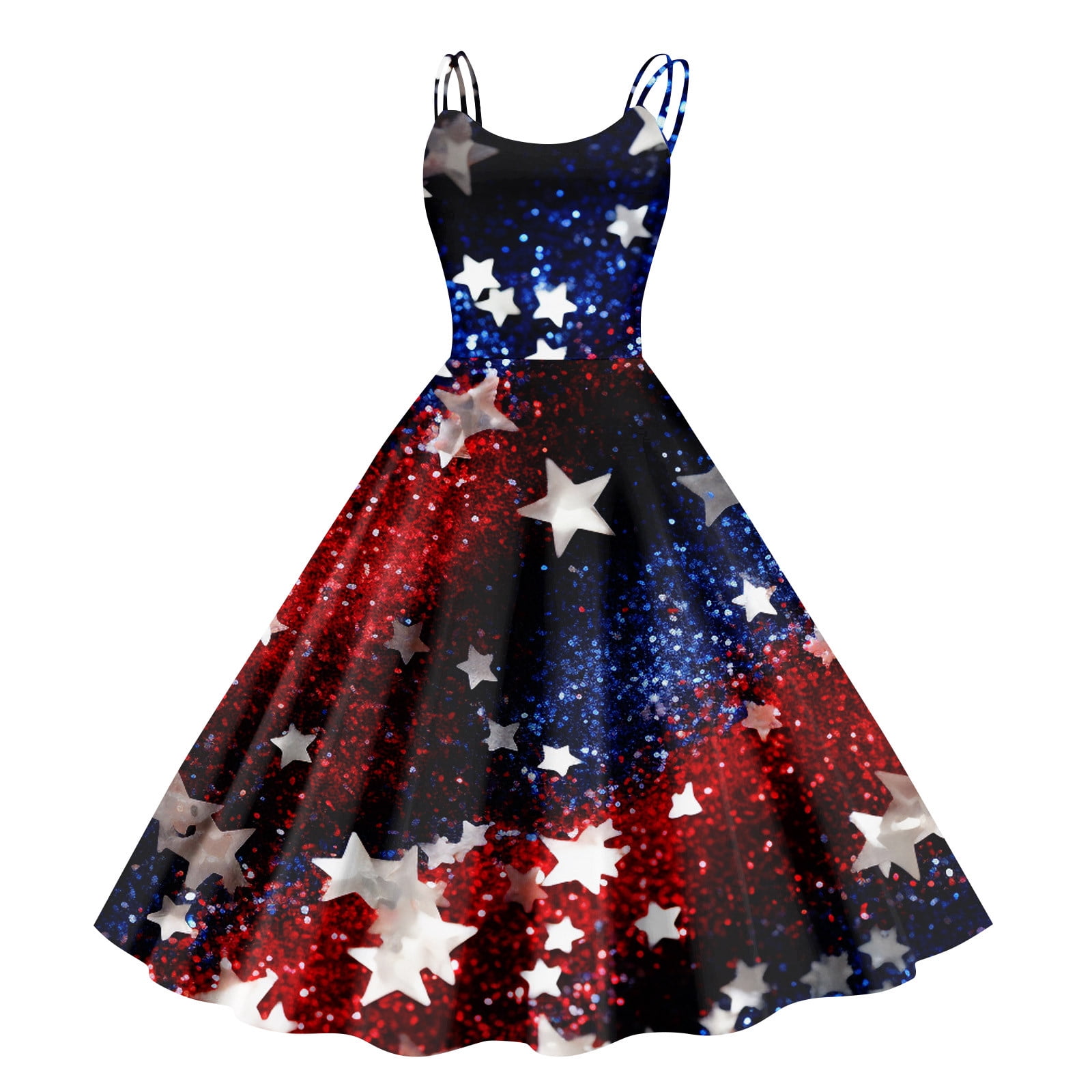 Dwralegc Long 4th Of July Dress American Flag Print Sleeveless V-Neck ...