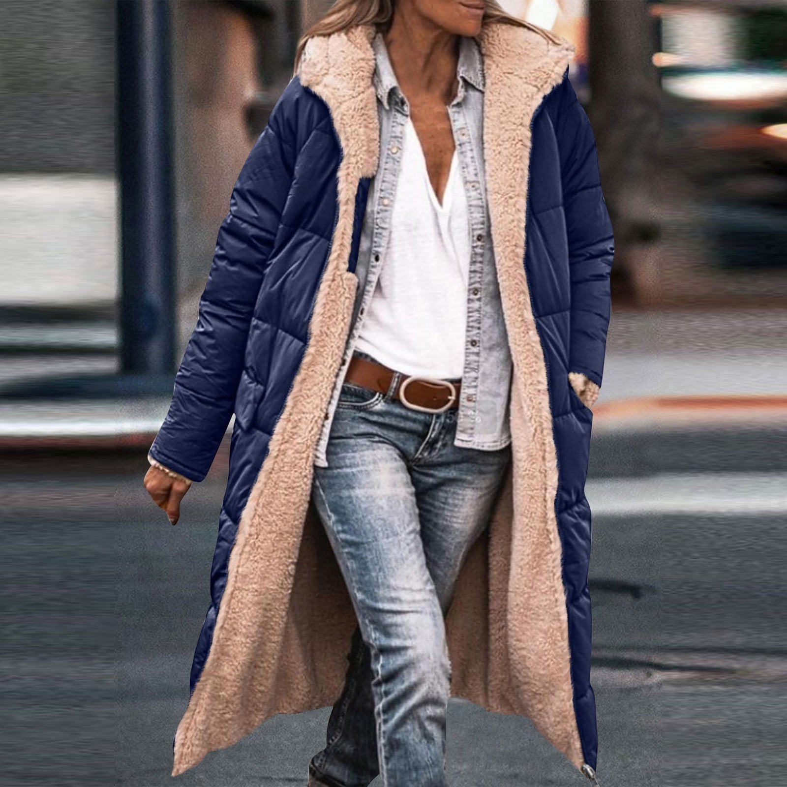 Dwralegc Long Puffer Jacket Womens Long Sleeve Thick Plus Size Long ...