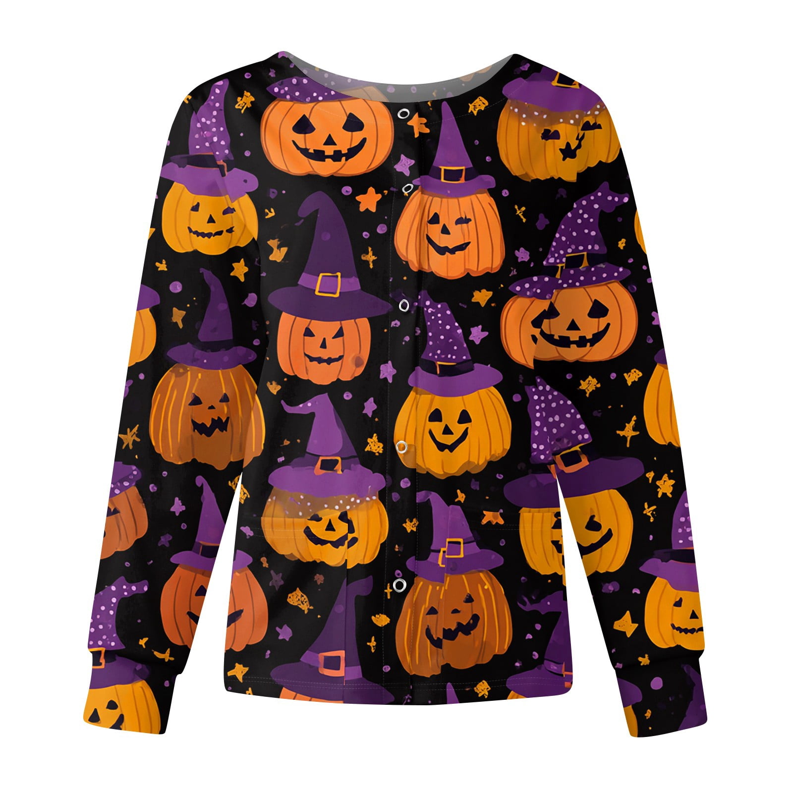 Dwralegc Long Sleeve Halloween Womens Scrubs Jacket Halloween Printed ...