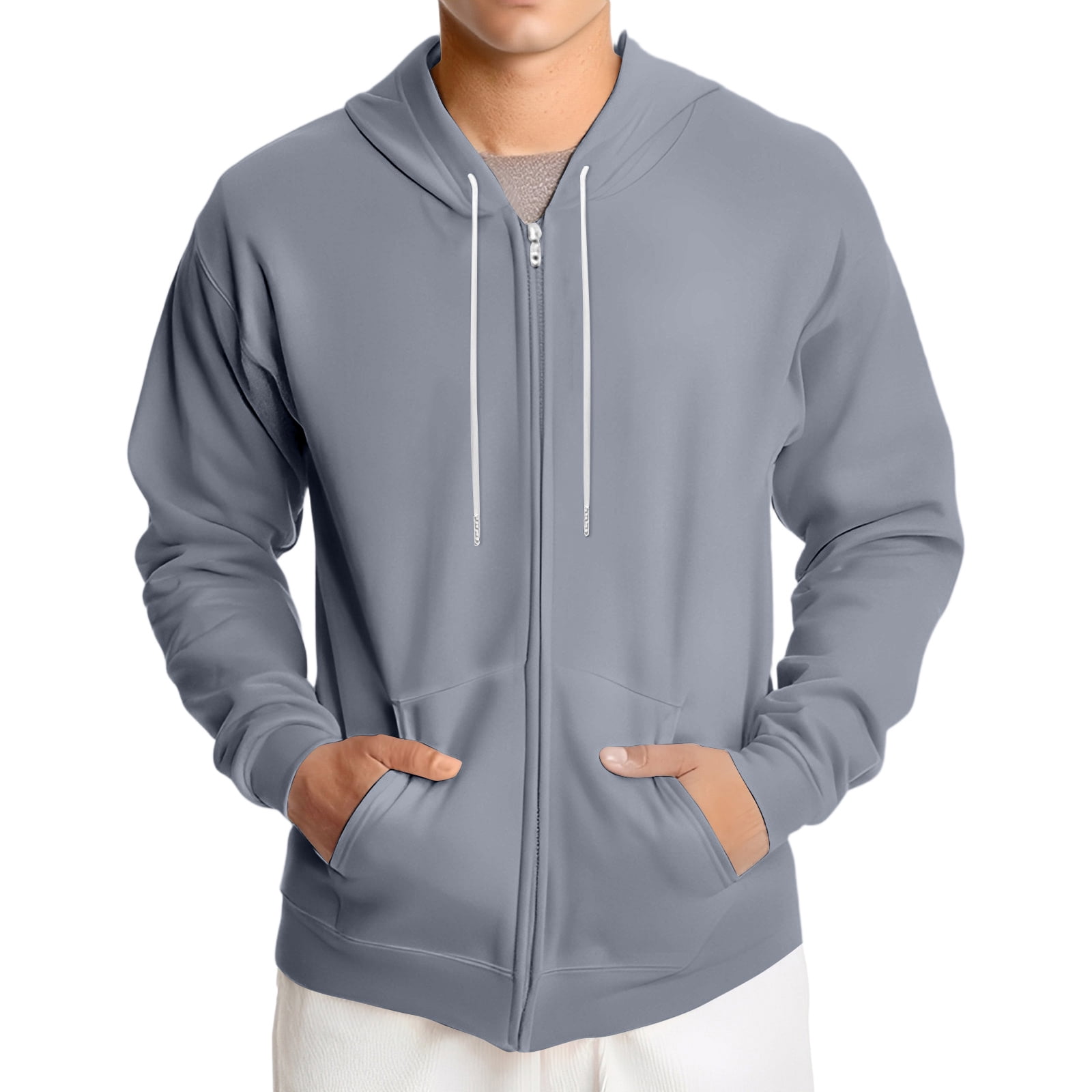 Dwralegc Men's Gray Zip Up Hoodie Long Sleeved Full Zip-Up Hooded ...