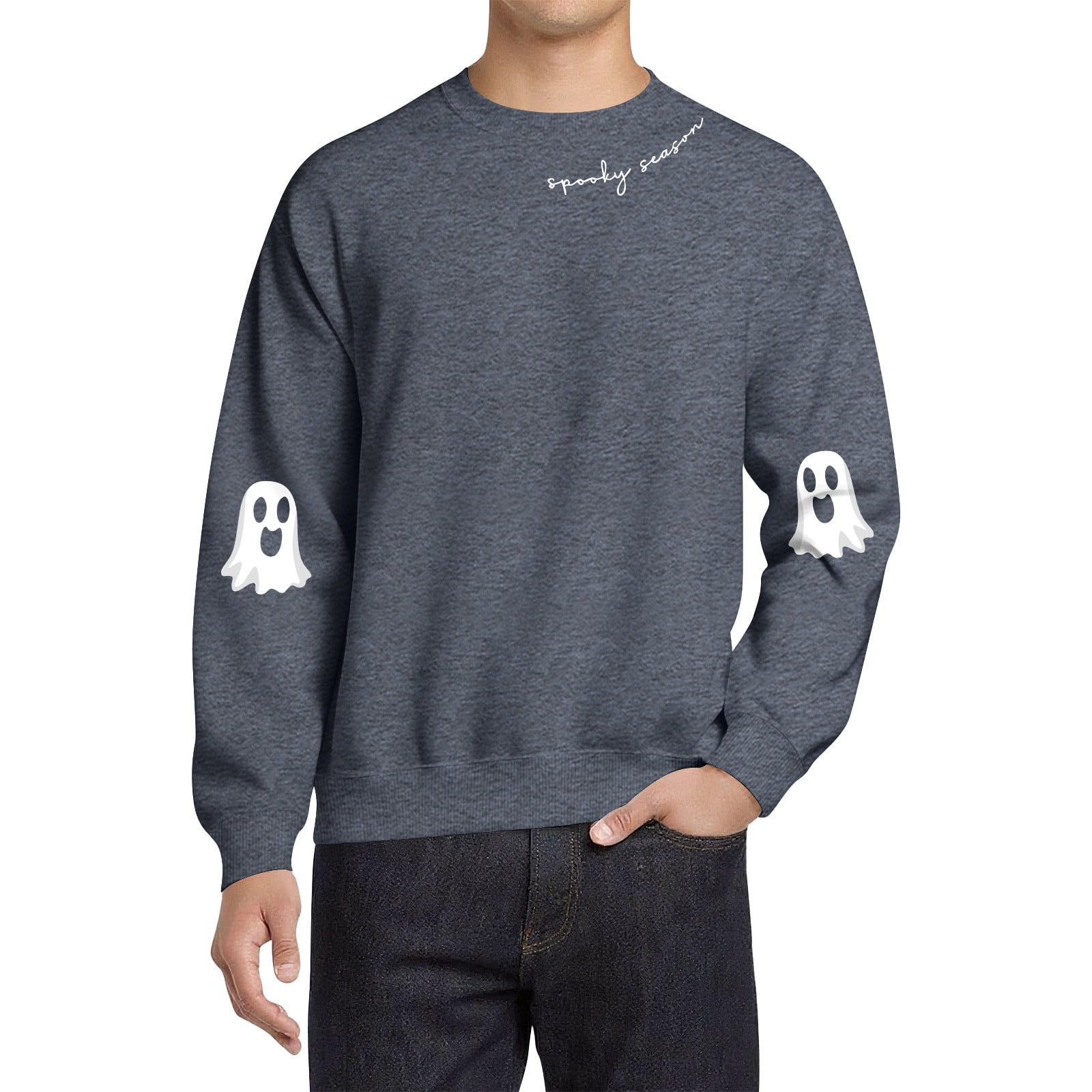 Dwralegc Mens Sweatshirt Cute Ghost Printed Sweatshirts Long Sleeve ...