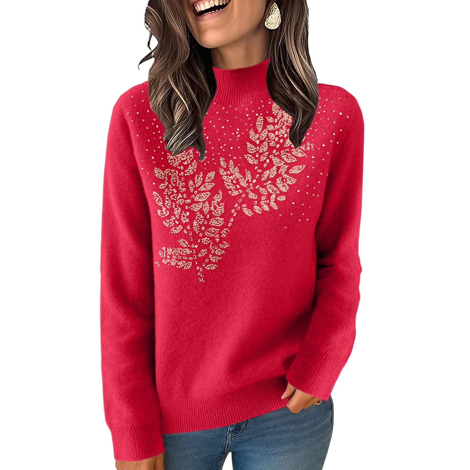 Dwralegc Orange Turtleneck Women Hem Jumper Knit Sweaters Pullover Soft ...