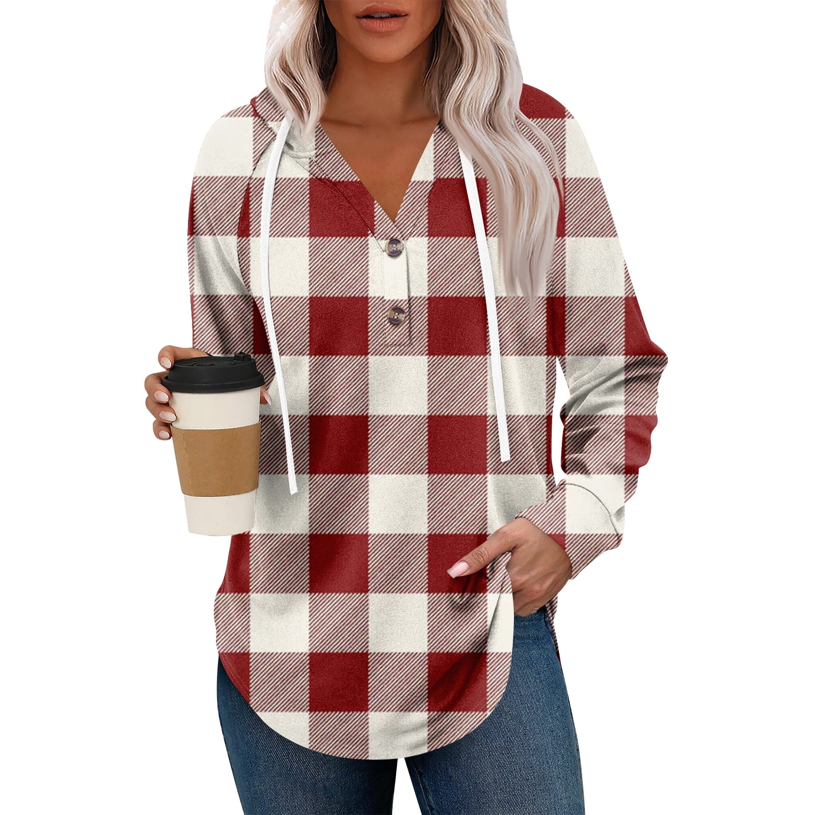 Dwralegc Oversized Hoodies for Women V Neck Comfort Button Hoodie ...