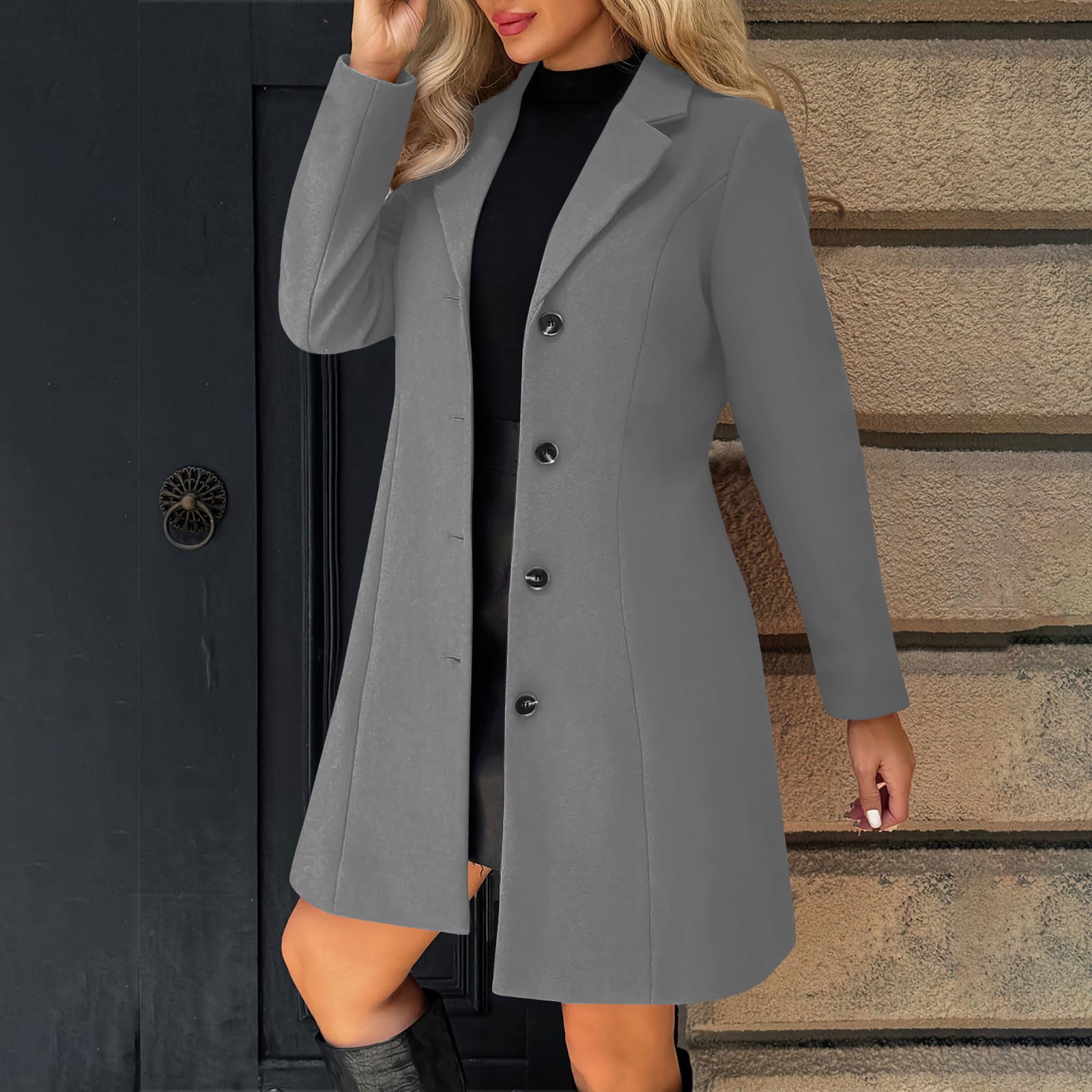Dwralegc Pea Coats for Women Casual Single Breasted Outerwear Coat ...