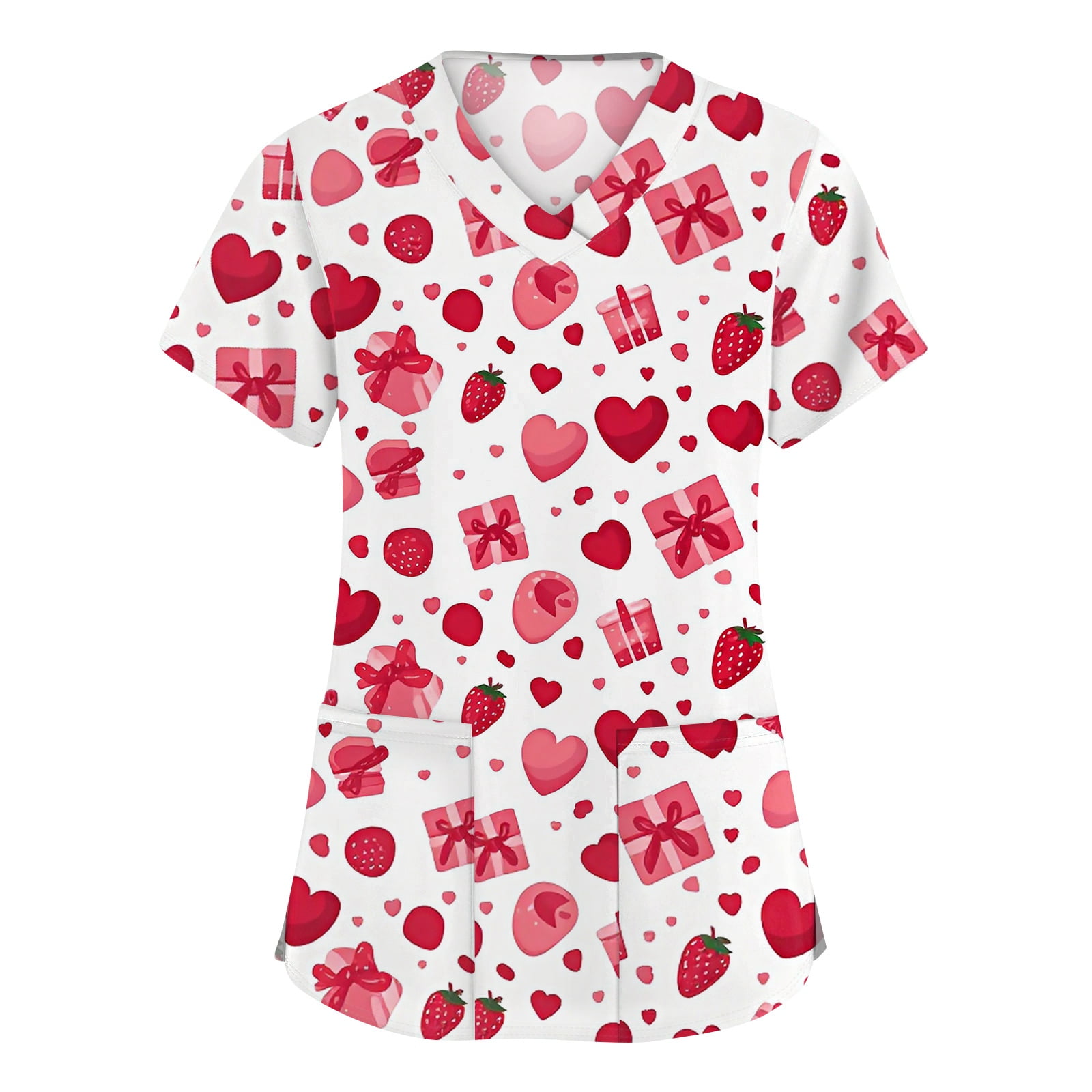 Dwralegc Printed Scrub Tops Women Short Sleeve Tee Love Heart Print V ...