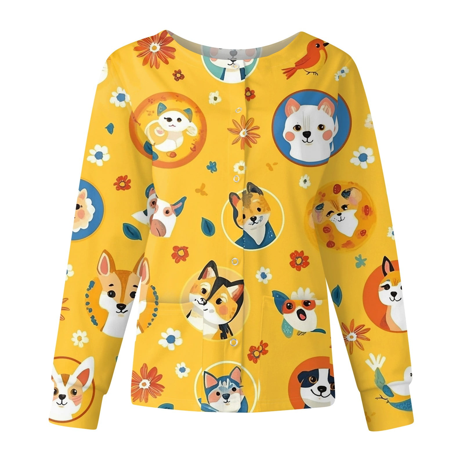 Dwralegc Scrub Jackets for Women Long Sleeve Cute Cartoon Print Scrub ...