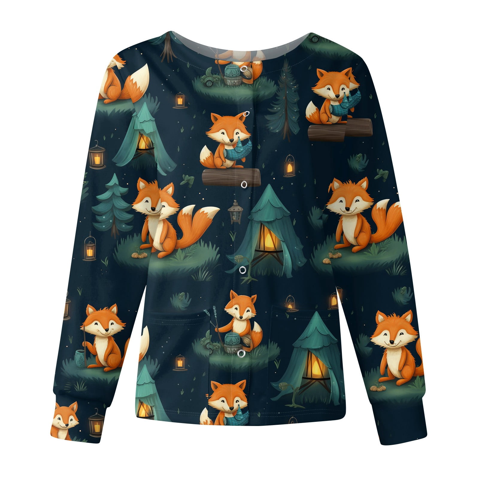 Dwralegc Scrub Jackets for Women Long Sleeve Cute Cartoon Printed Scrub ...