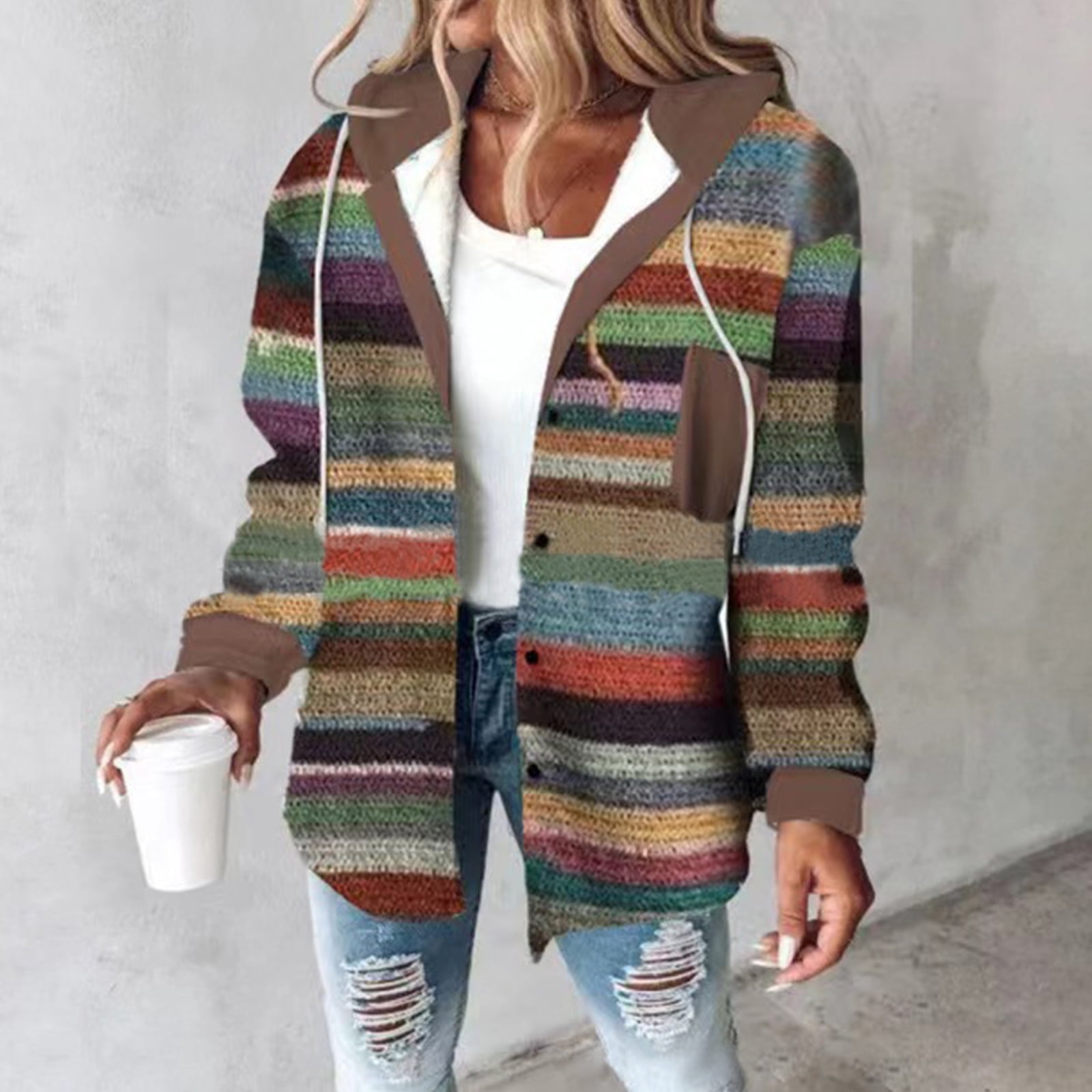 Dwralegc Shackets for Women Fleece Lined Button Down Shackets Hooded ...