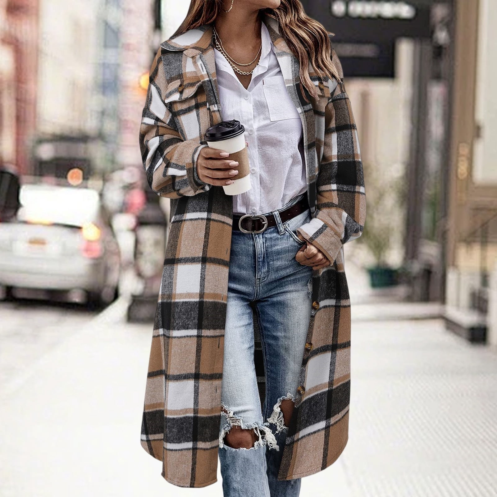 Dwralegc Shackets for Women Fleece Lined Flannel Shacket Plaid Hooded ...