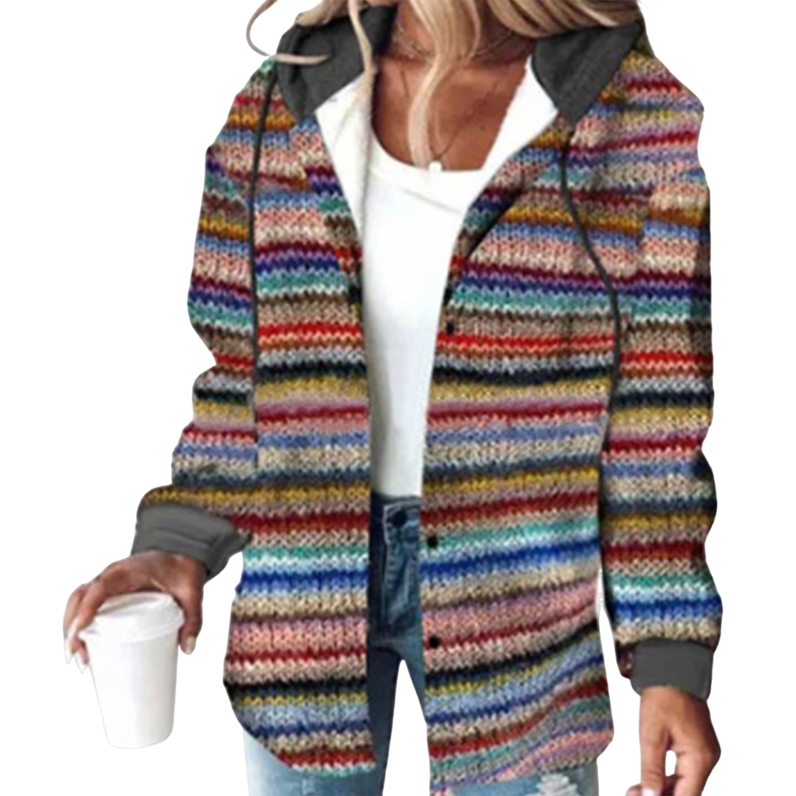 Dwralegc Shackets for Women Hooded Button Down Shacket Fleece Lined ...