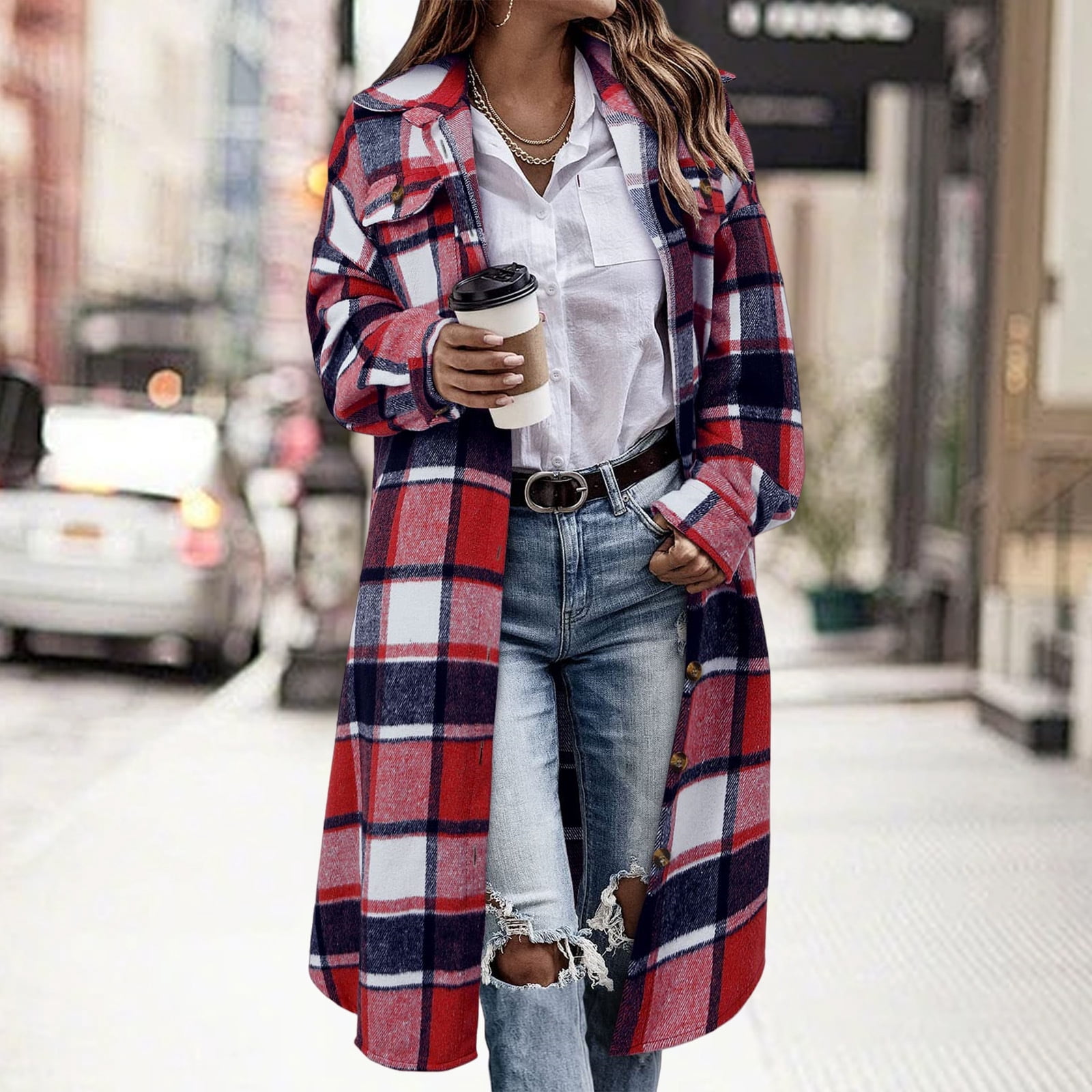 Dwralegc Shackets for Women Plaid Button Down Shackets Fleece Lined ...
