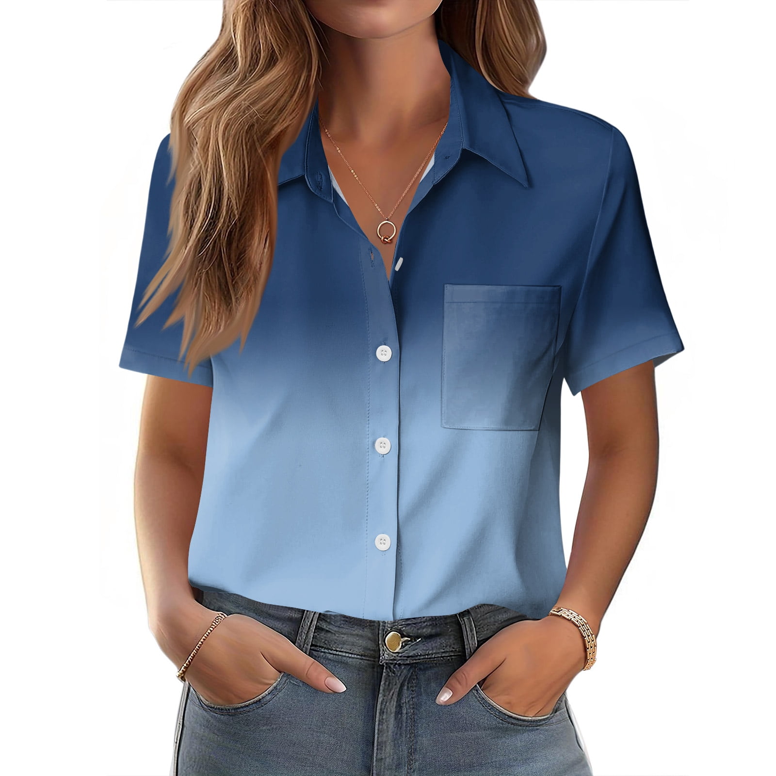 Dwralegc Shirts for Women Button Down Short Sleeve Shirt Casual Dressy ...