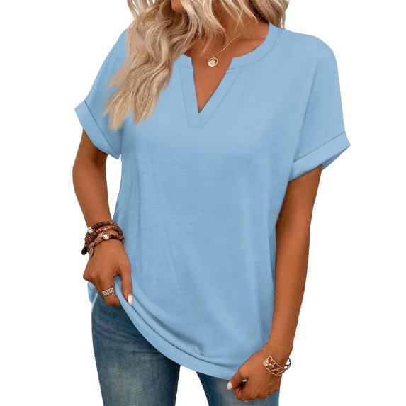 Dwralegc Shirts for Women Cute Short Sleeve V Neck Shirts Trendy ...