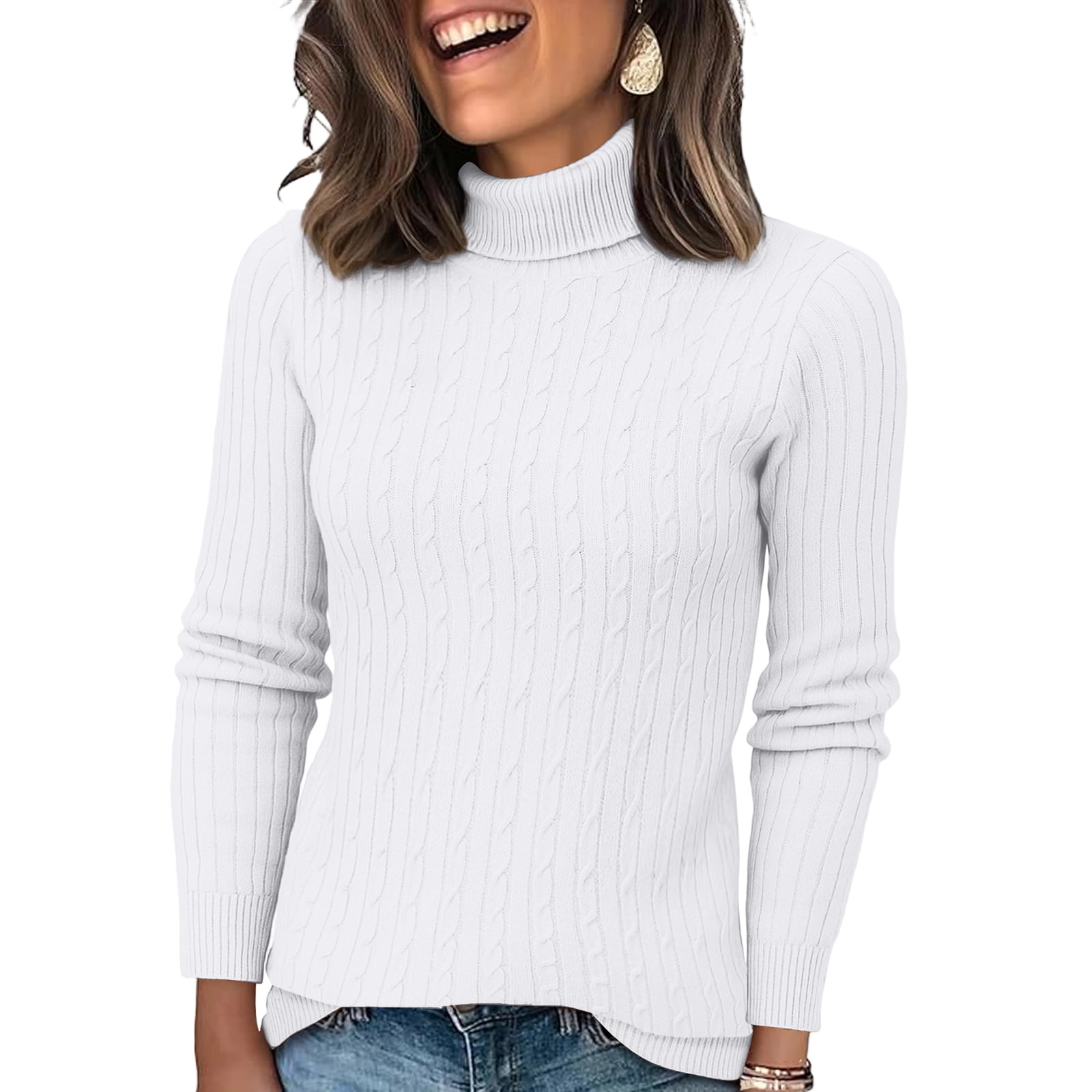 Dwralegc Turtleneck Sweater Women Sweater Hem Jumper Knitted Pullover ...