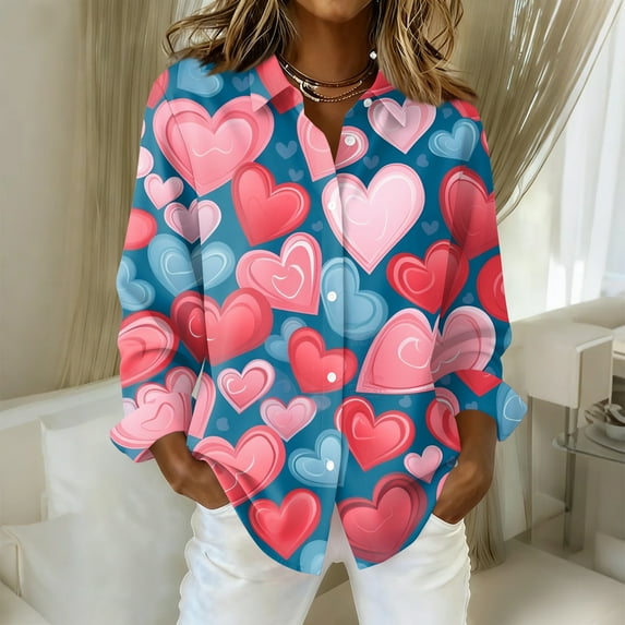 Dwralegc Valentine Shirts Women Collared Button Down Clothes ...