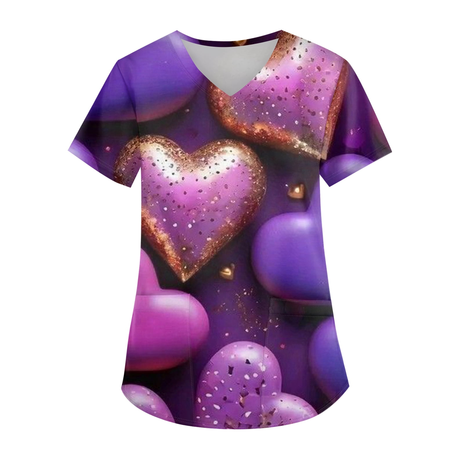 Dwralegc Valentines Day Scrub Uniforms Women V Neck Top Love Heart ...