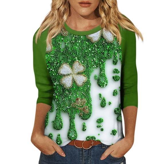 Dwralegc Vintage Tees for Women 2026 Lucky Cute 3/4 Sleeve Shamrock ...