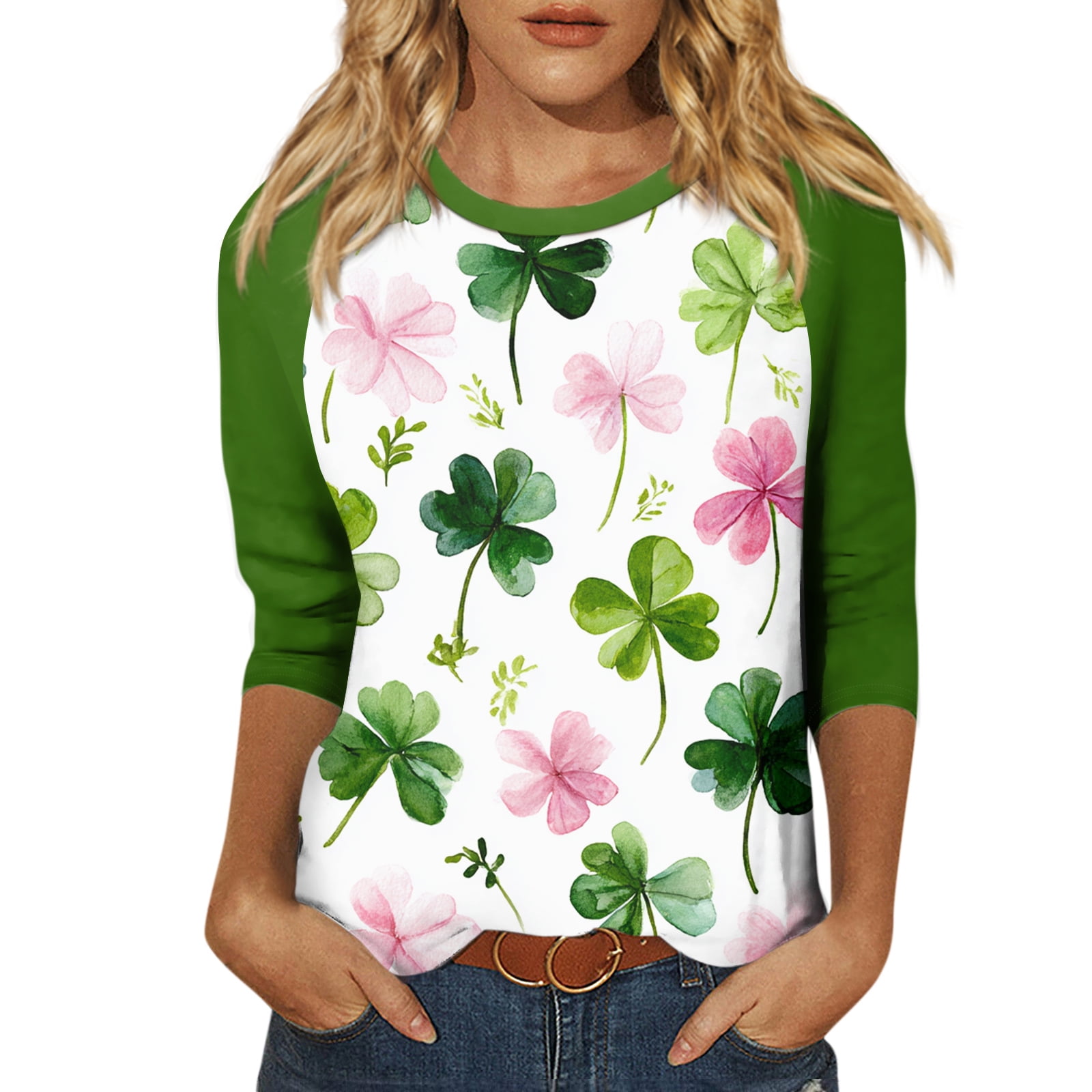 Dwralegc Vintage Tees for Women Cute Plus Size 2026 3/4 Sleeve Shamrock ...