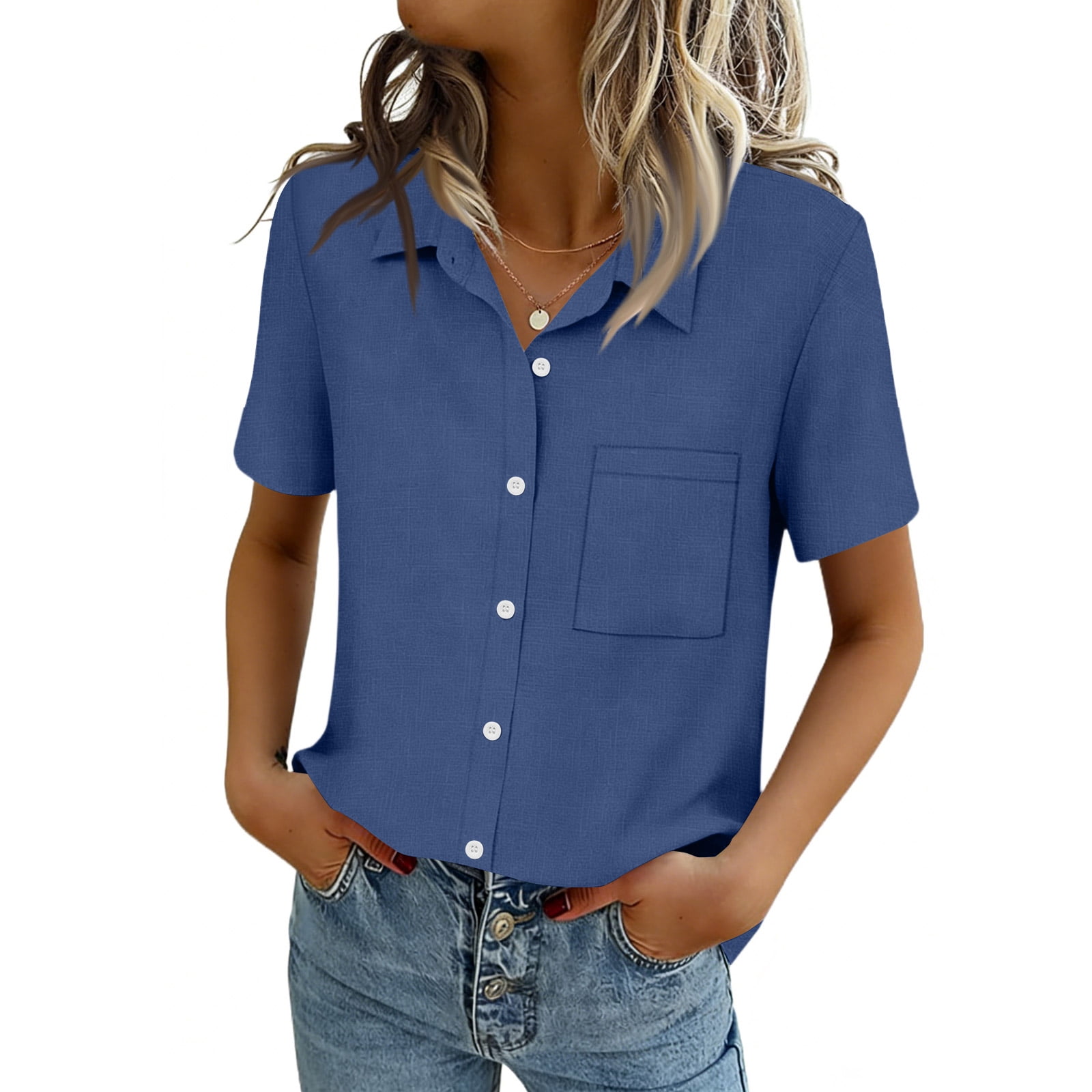 Dwralegc Women Blouses Short Sleeve Button Down Shirts Button Down V ...