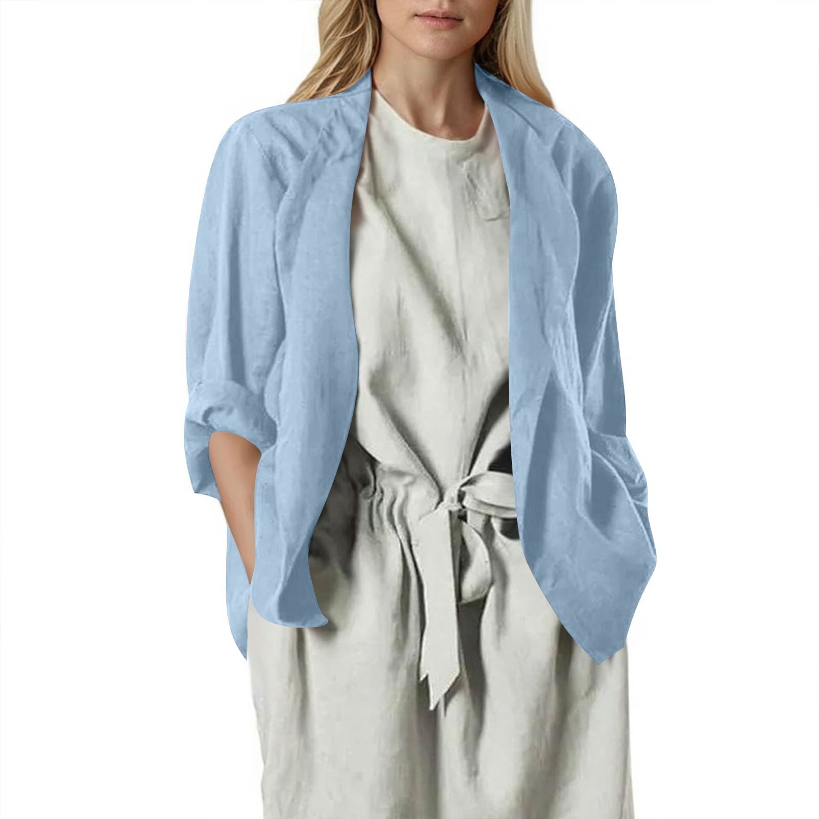 Dwralegc Women Linen Lightweight Cardigan Shrugs Linen Casual Shirts ...