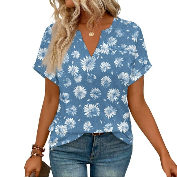 Dwralegc Women Short Sleeve Tops Casual Short Sleeve V Neck Shirts ...