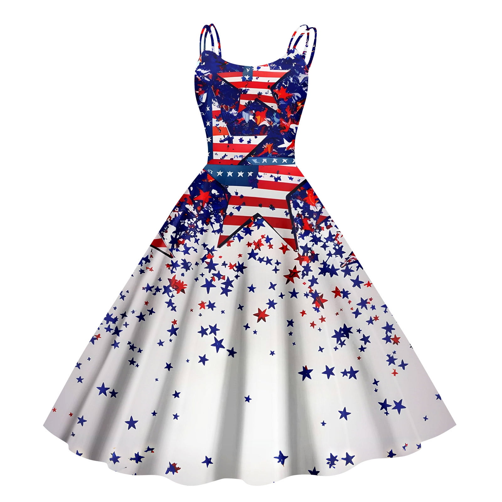 Dwralegc Women's 4th Of July Dress Sleeveless V-Neck Flowy Cocktail ...