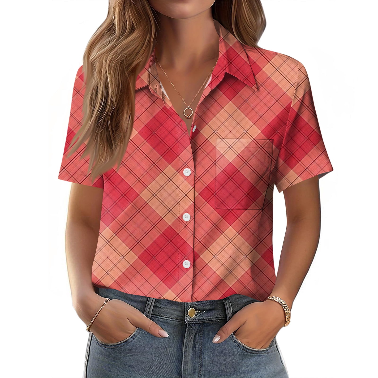 Dwralegc Women's Clothing Button Down Short Sleeve Shirts Dressy Work ...