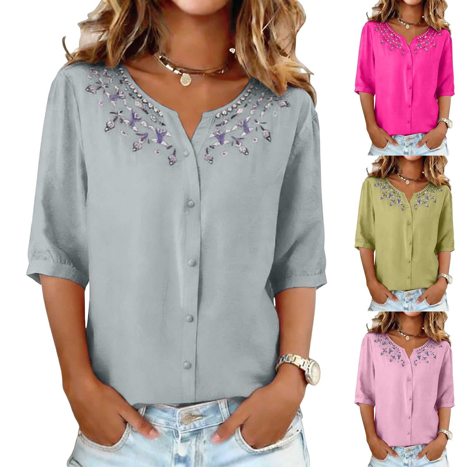 Dwralegc Women's Clothing V Neck Button Down Shirt Casual Work Travel ...