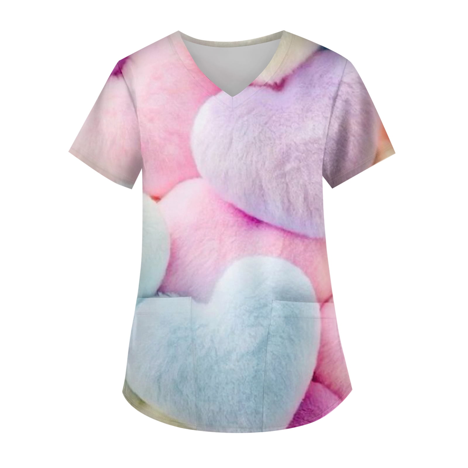Dwralegc Women's Valentines Printed Scrub Tops V Neck Top Heart Pattern ...
