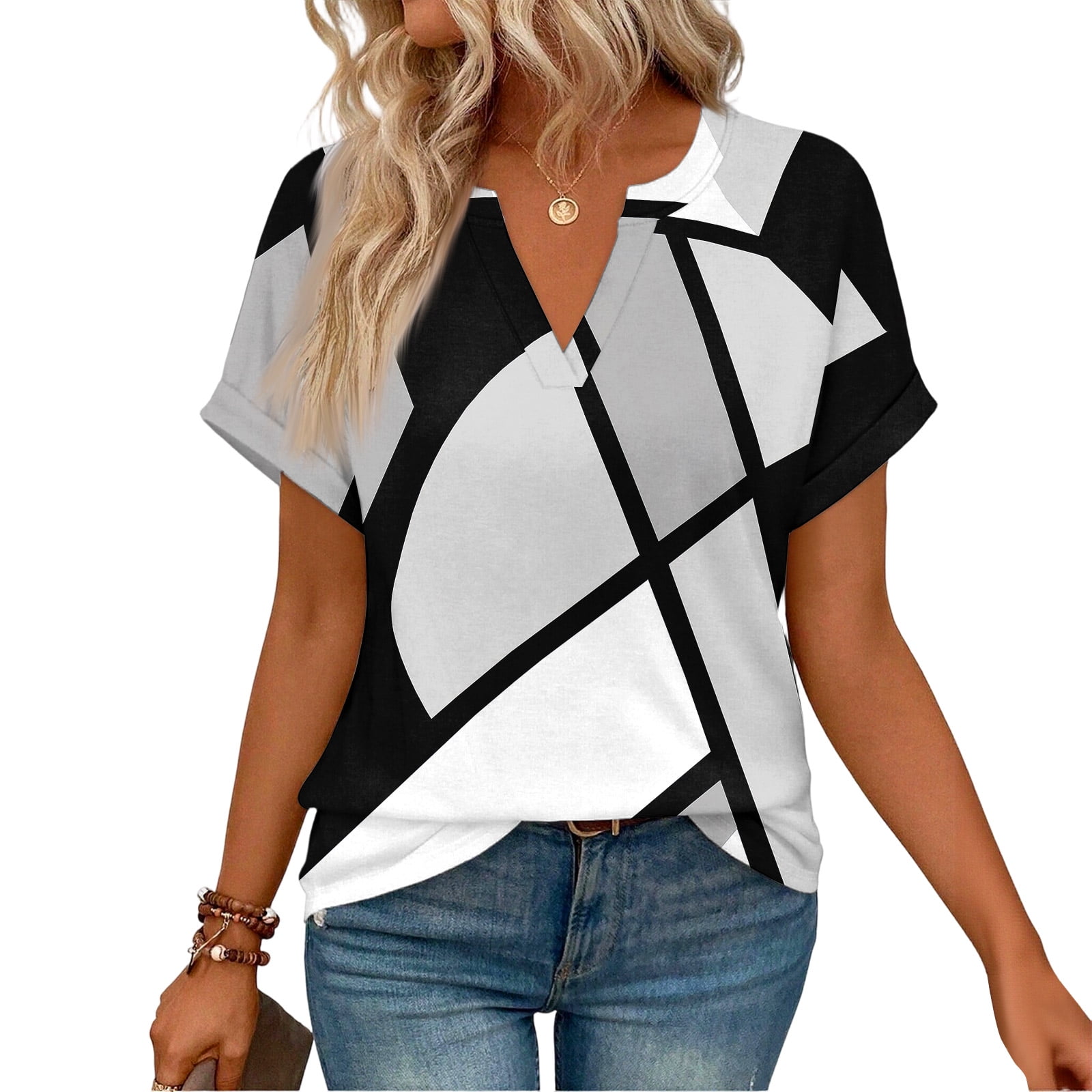 Dwralegc Womens Blouses Spring Tops Casual V Neck Short Sleeve Shirt ...