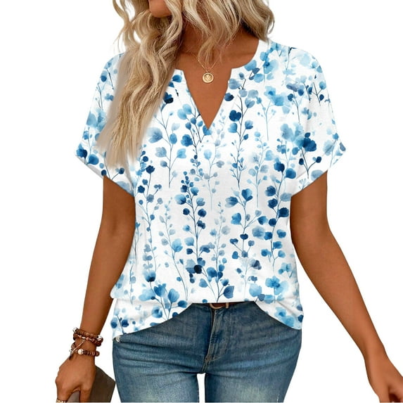 Dwralegc Womens Blouses Spring Tops Fashion Short Sleeve V Neck Shirt ...
