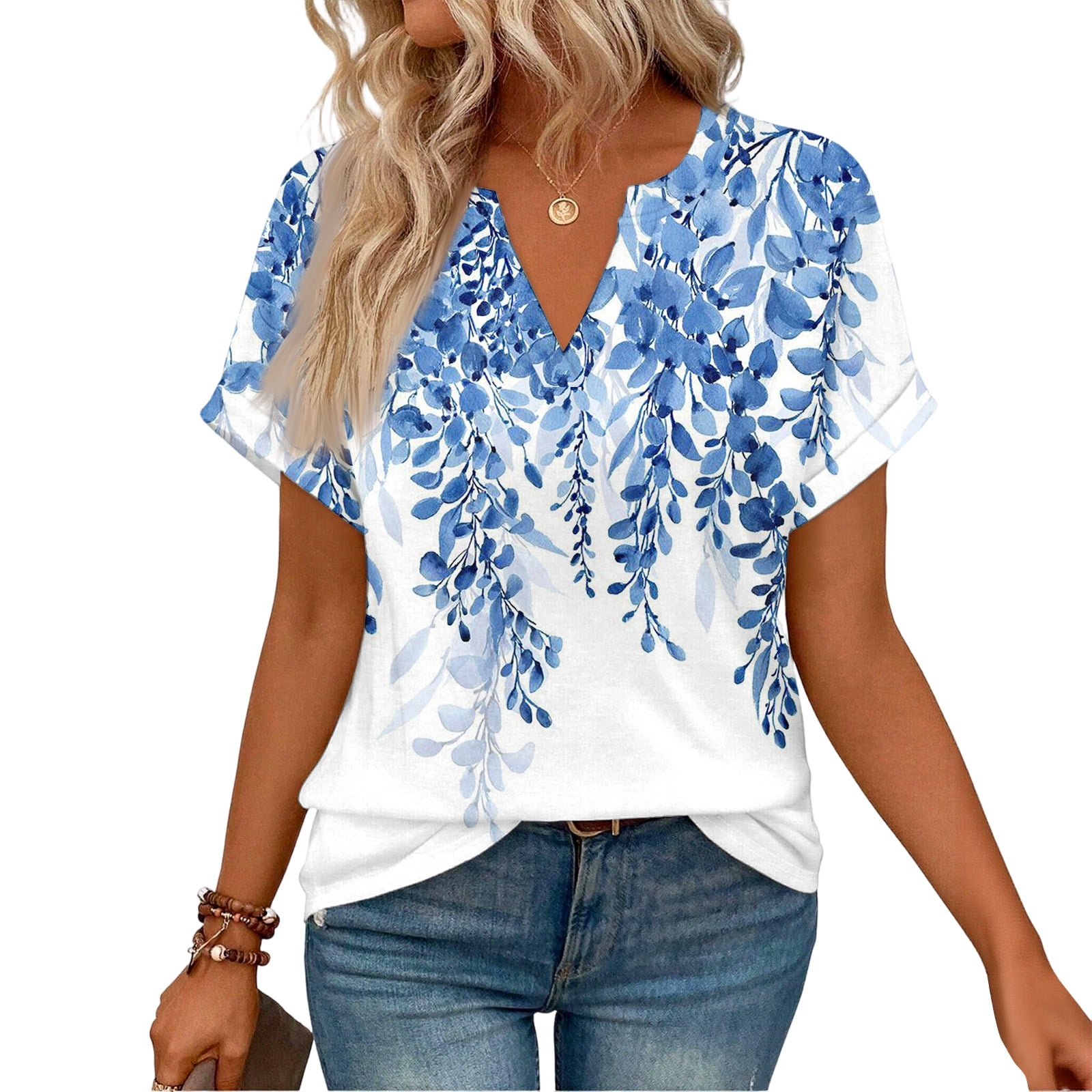 Dwralegc Womens Blouses Spring Tops Fashion Short Sleeve V Neck Tshirts ...