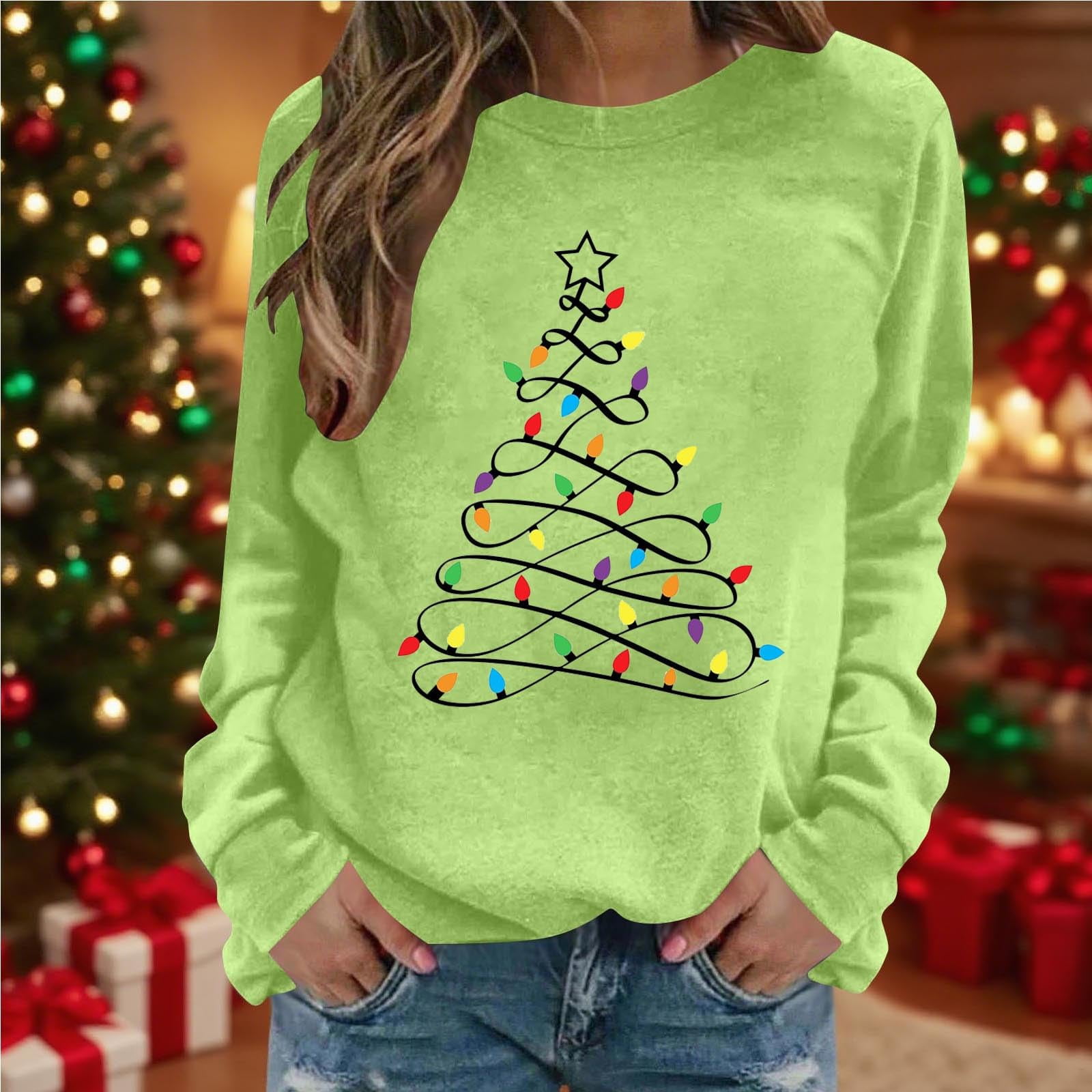 Dwralegc Womens Christmas Sweatshirt Fleece Cute Sweatshirts Crewneck ...