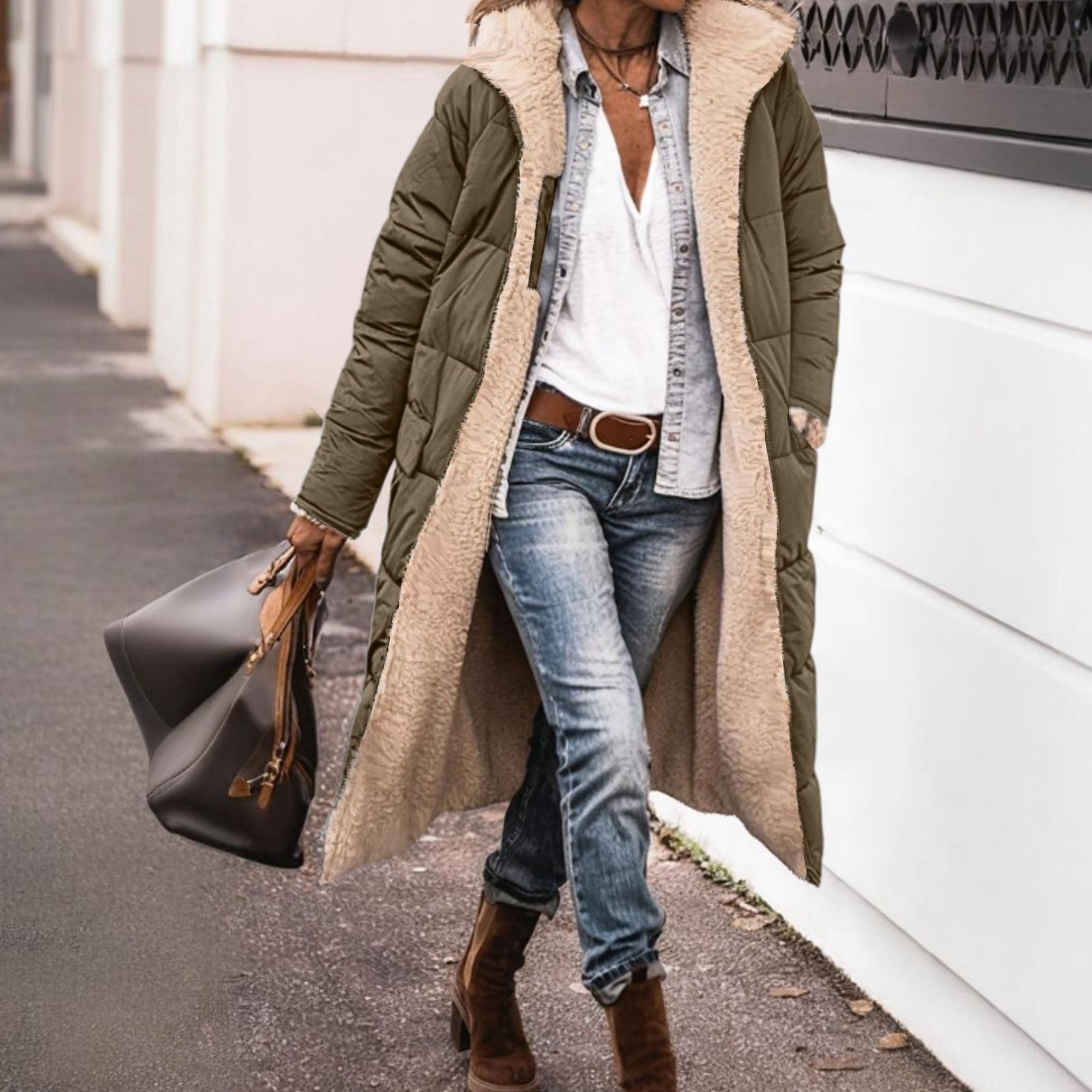 Dwralegc Womens Long Puffer Jacket Fashion Sherpa Lined Parka ...