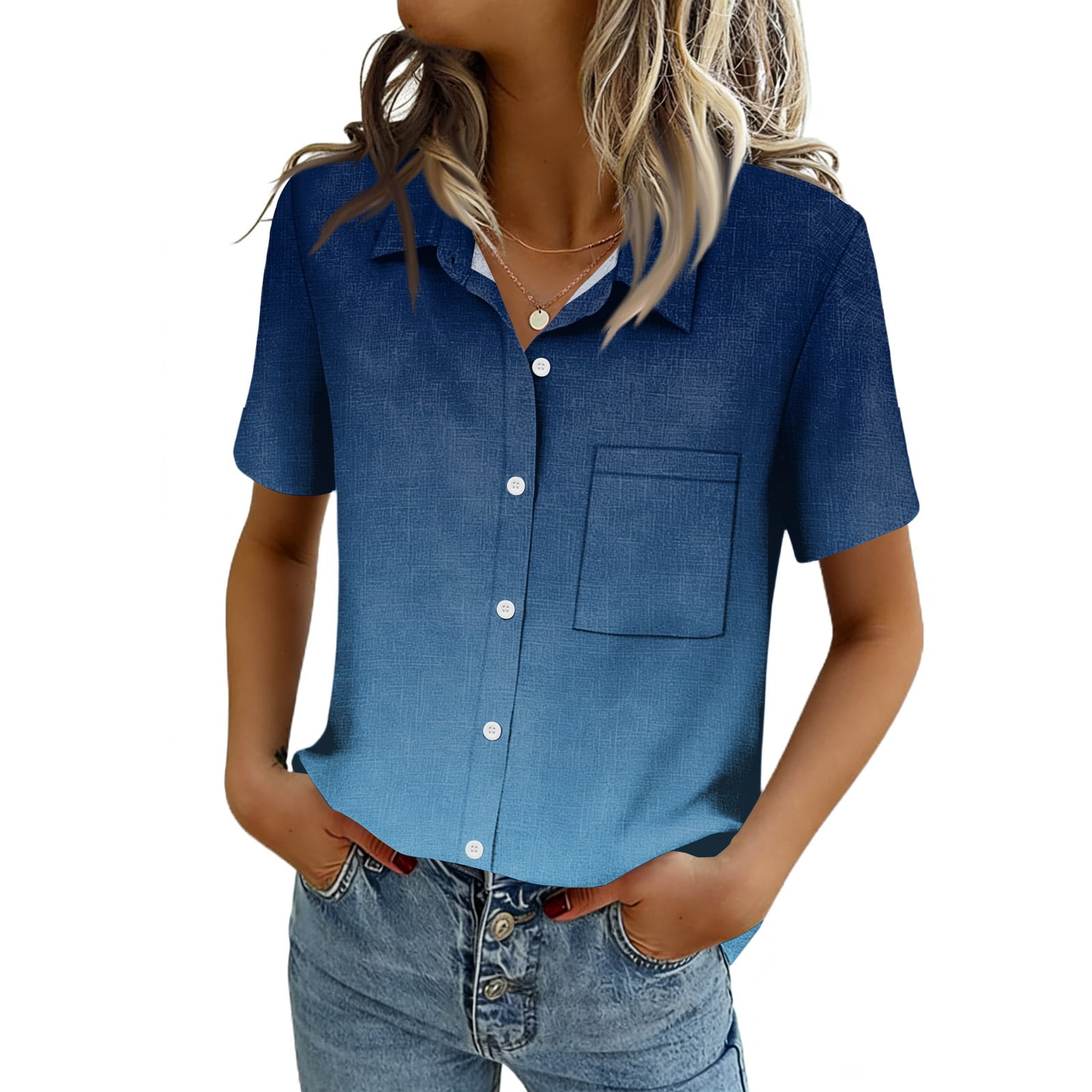 Dwralegc Womens Shirt Short Sleeve Button Down Shirt Business Dressy ...