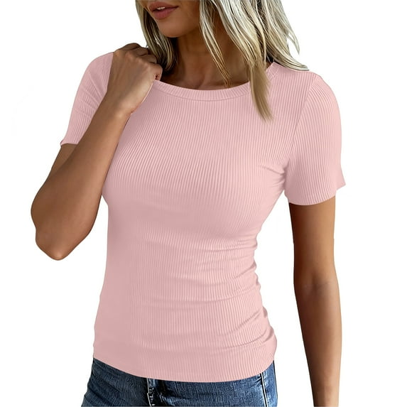 Dwralegc Womens Short Sleeve Tops Square Neck Solid Trendy Fashion ...