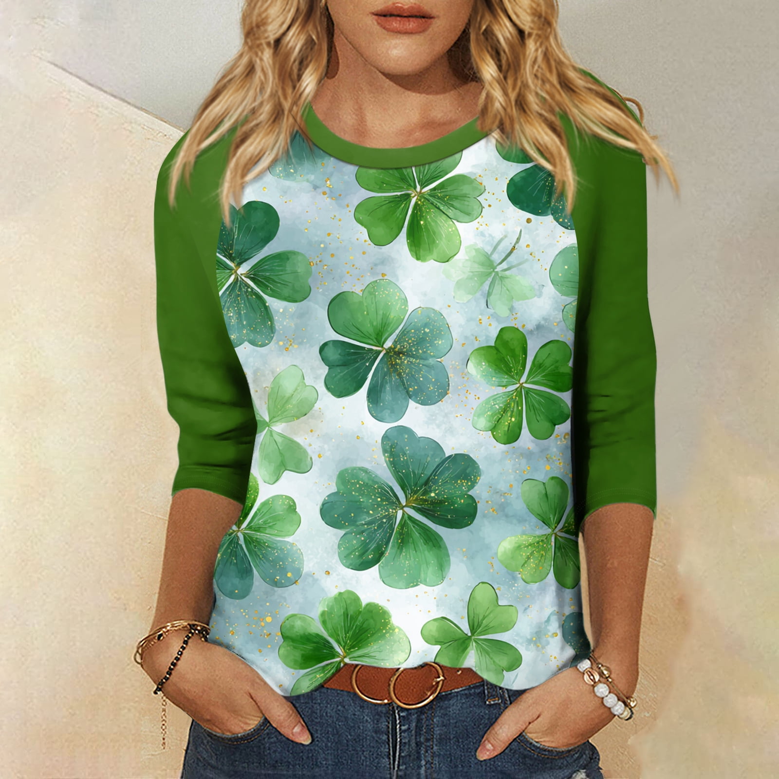 Dwralegc Womens St Patricks Day Shirt Fashion Plus Size Funny 3/4 ...