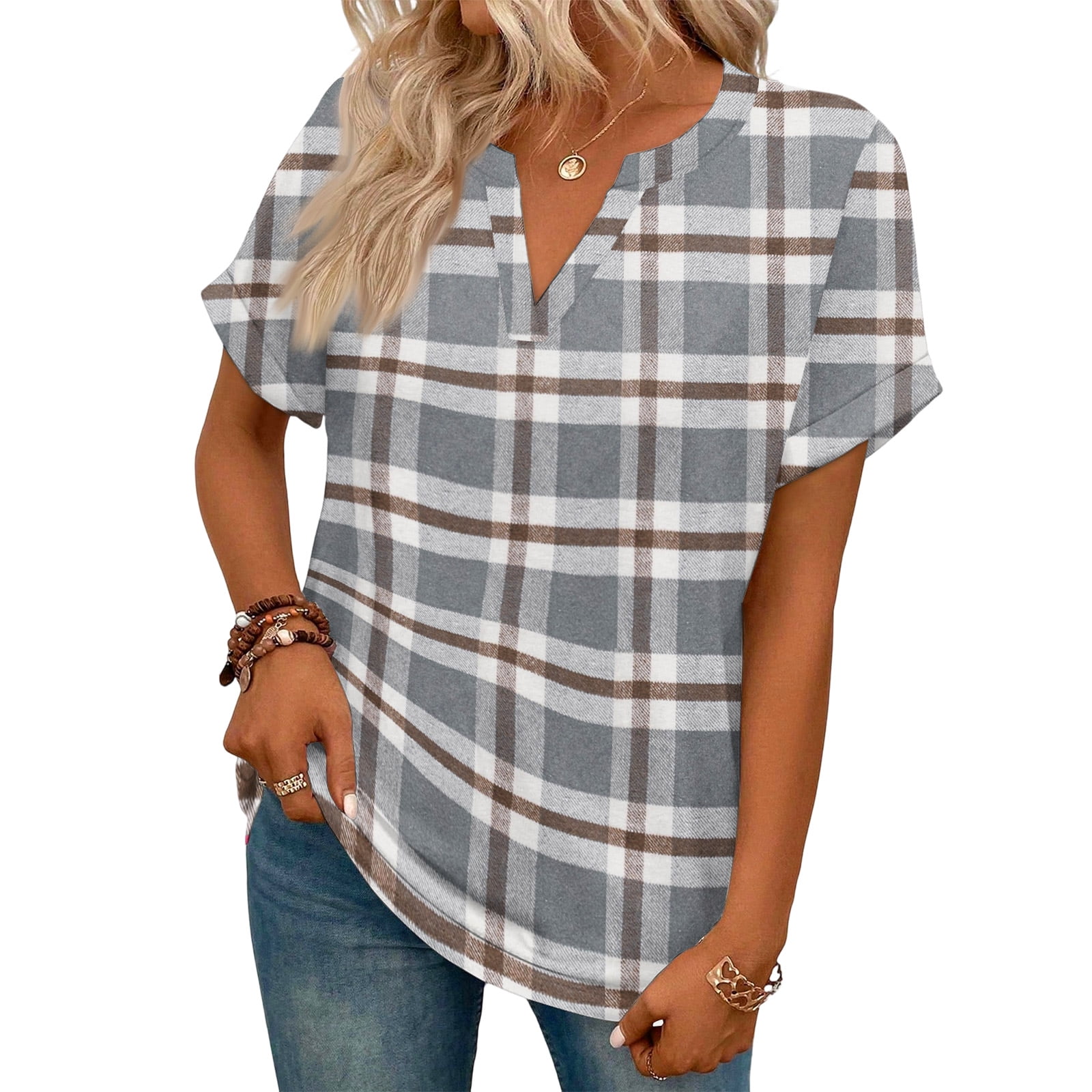 Dwralegc Womens Summer Tops Dressy V Neck Short Sleeve Tee Shirts ...