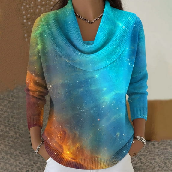 Dwralegc Womens Sweaters Casual Multicolor Cowl Neck Knitted Tops ...