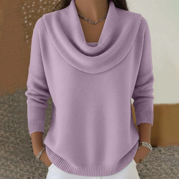 Dwralegc Womens Sweaters Trendy Solid Color Long Sleeve Knitted Clothes ...