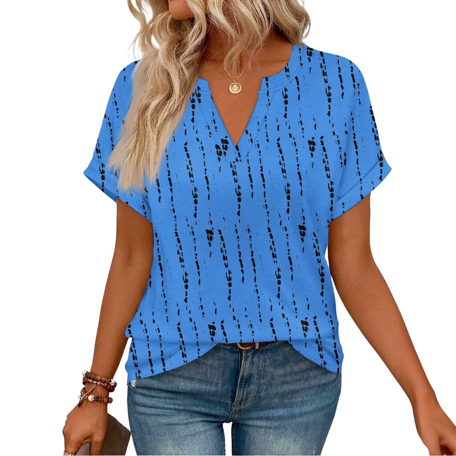 Dwralegc Womens Tops Basics Short Sleeve V Neck Shirt Business Cute ...