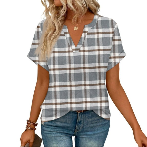 Dwralegc Womens Tops Dressy Short Sleeve V Neck Shirt Trendy Basics ...