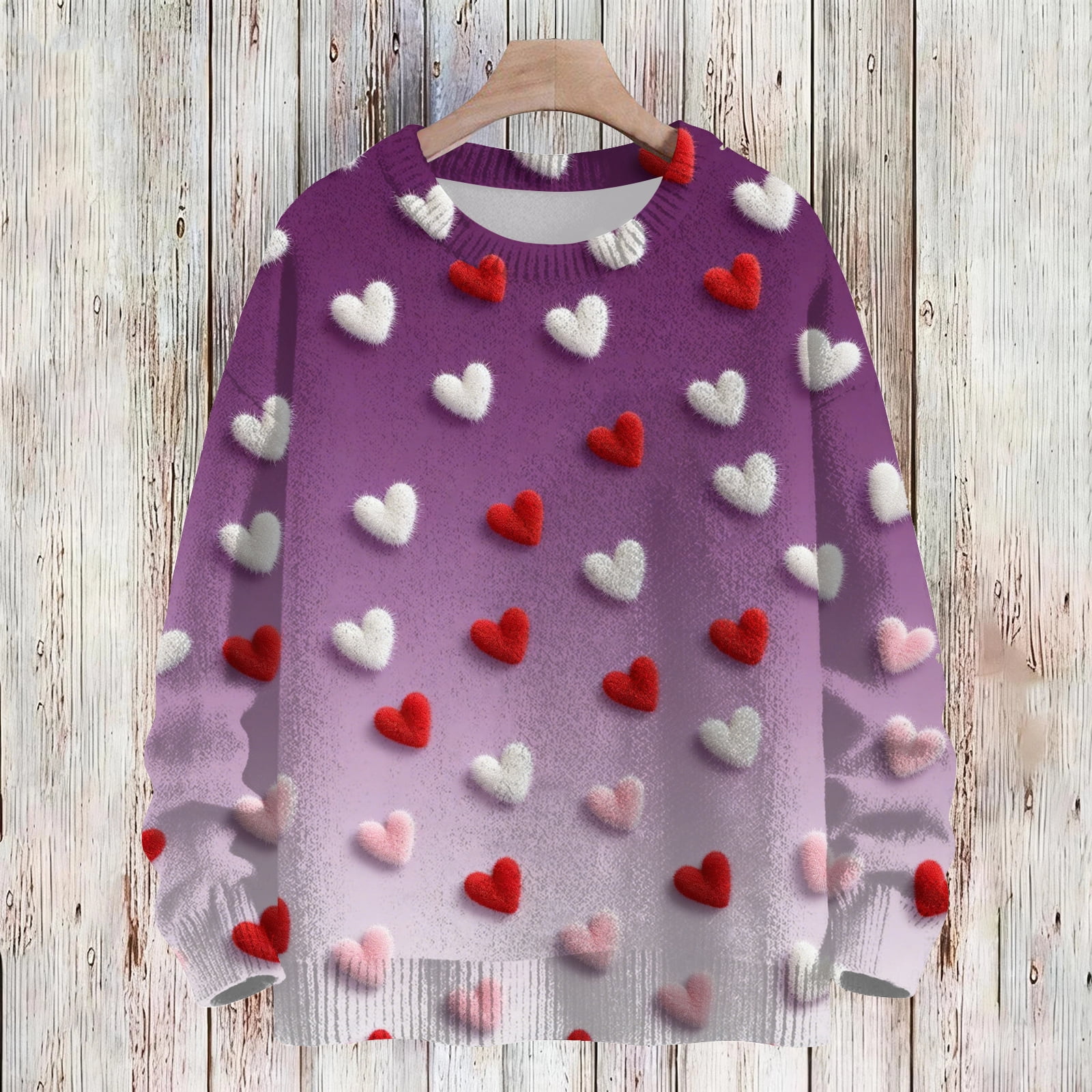 Dwralegc Womens Valentine Sweaters Heart Graphic Plus Size Sweater Long ...