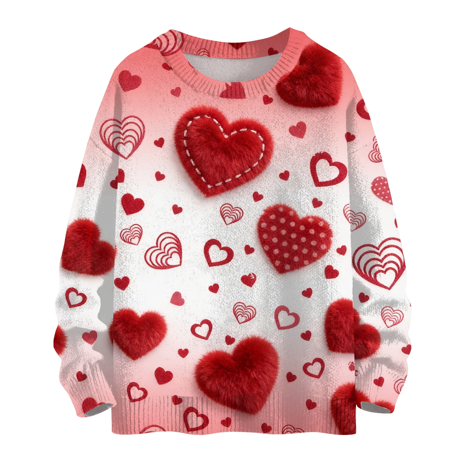 Dwralegc Womens Valentine Sweaters Heart Print Plus Size Sweaters ...