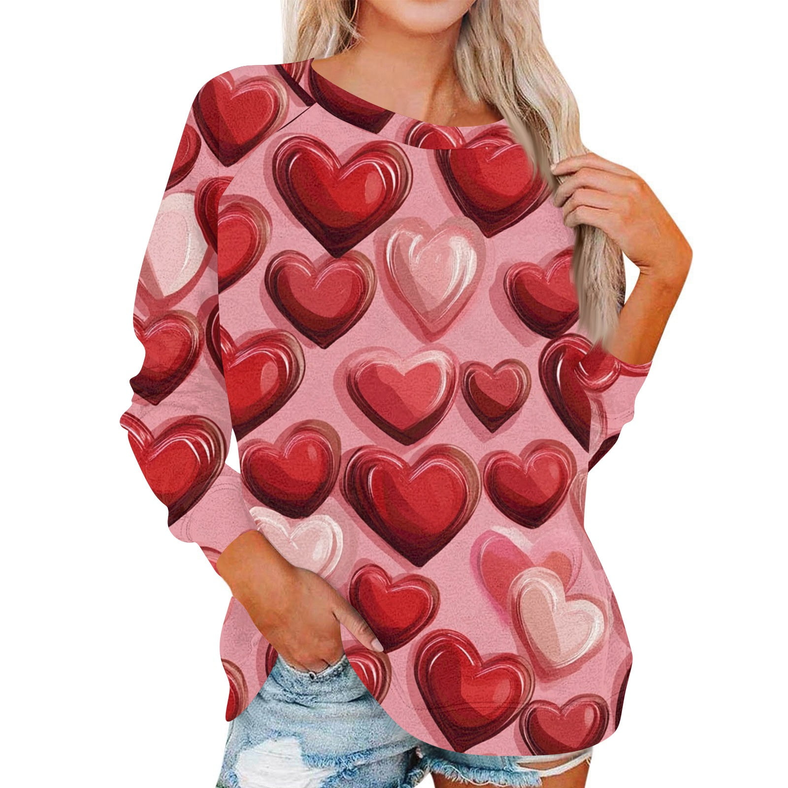 Dwralegc Womens Valentines Day Outfit Tunic Long Sleeve Crew Neck Plus ...