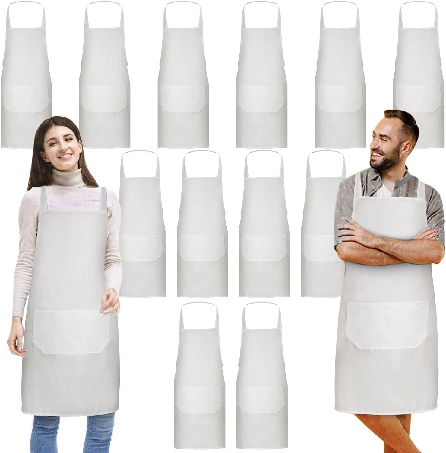 Dwrttow 12 Pack Bib Apron,White Aprons Bulk,Unisex Plain Bib Aprons ...